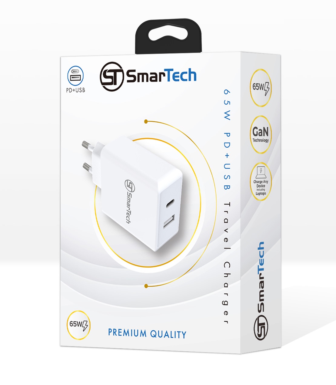 מטען קיר כפול PD+USB - 65W - דגם Sttc65w בטכנולוגיית GaN - חברת ...