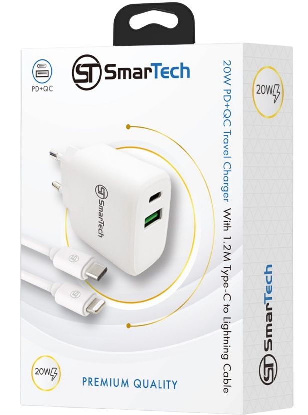 מטען קיר PD+QC 20W עם כבל טייפ-סי Lightning למוצרי אפל - דגם STTC20W - פתרון טעינה מושלם מבית ...
